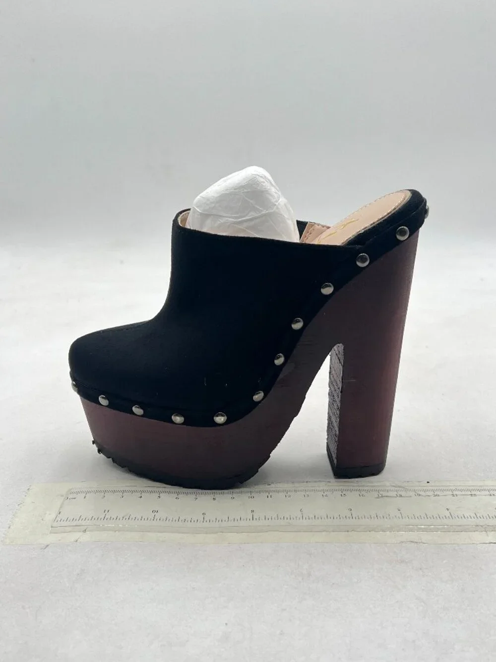 XYD | Shoes | Xyd Black Suede Platform Clog Mules With Brown Wood Heel ...